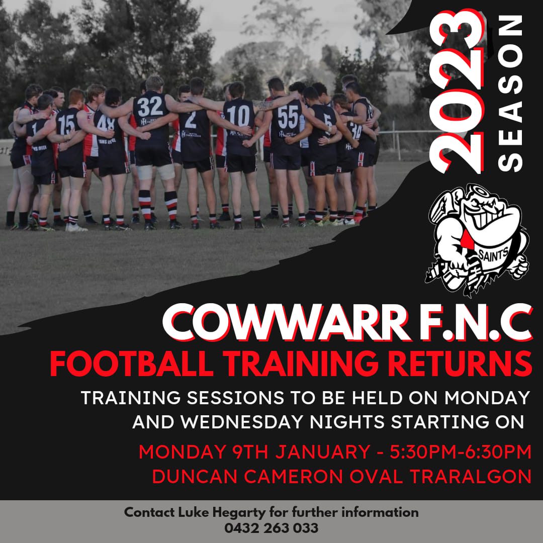 Football Training returns Monday 9th January - Cowwarr Football Netball ...