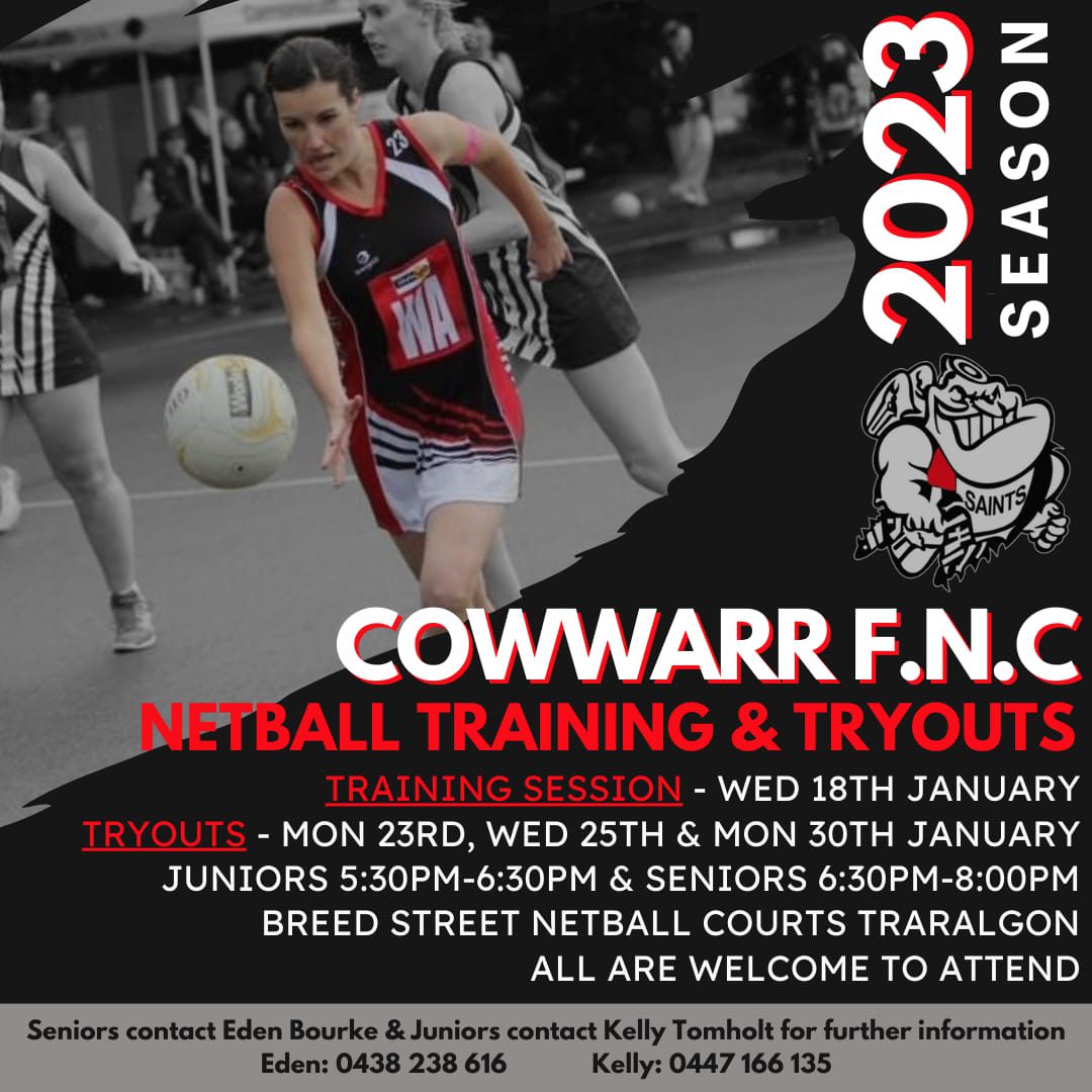 2023 Netball Training and Tryouts - Cowwarr Football Netball Club