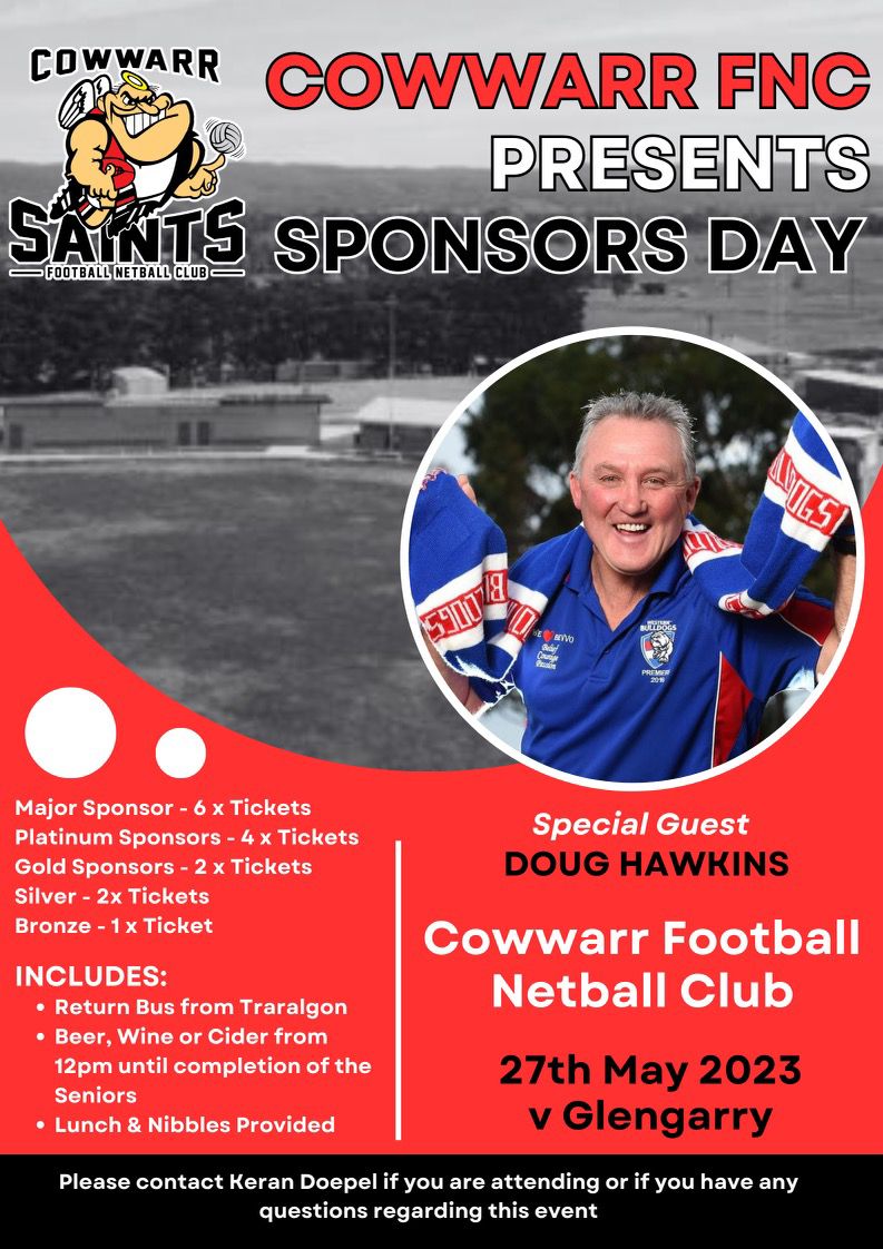2023 Sponsors Day 27th of May - Cowwarr Football Netball Club