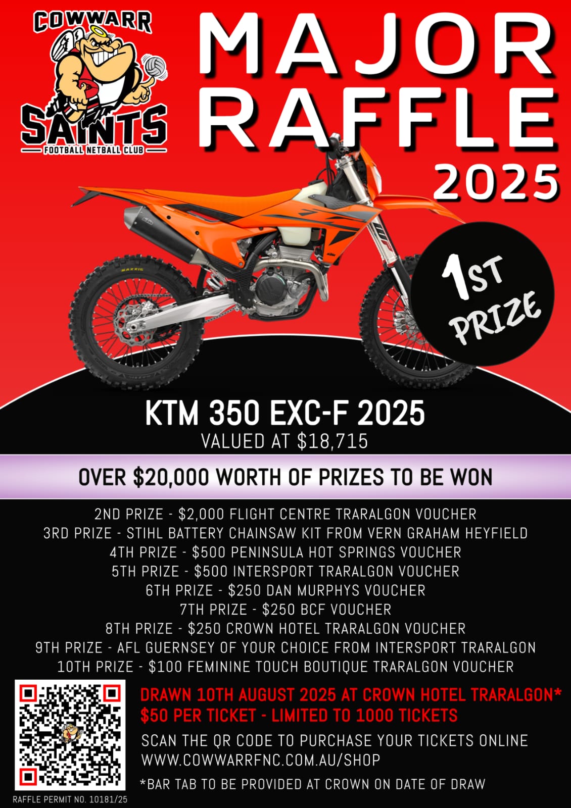 Major Raffle 2025 - Cowwarr Football Netball Club